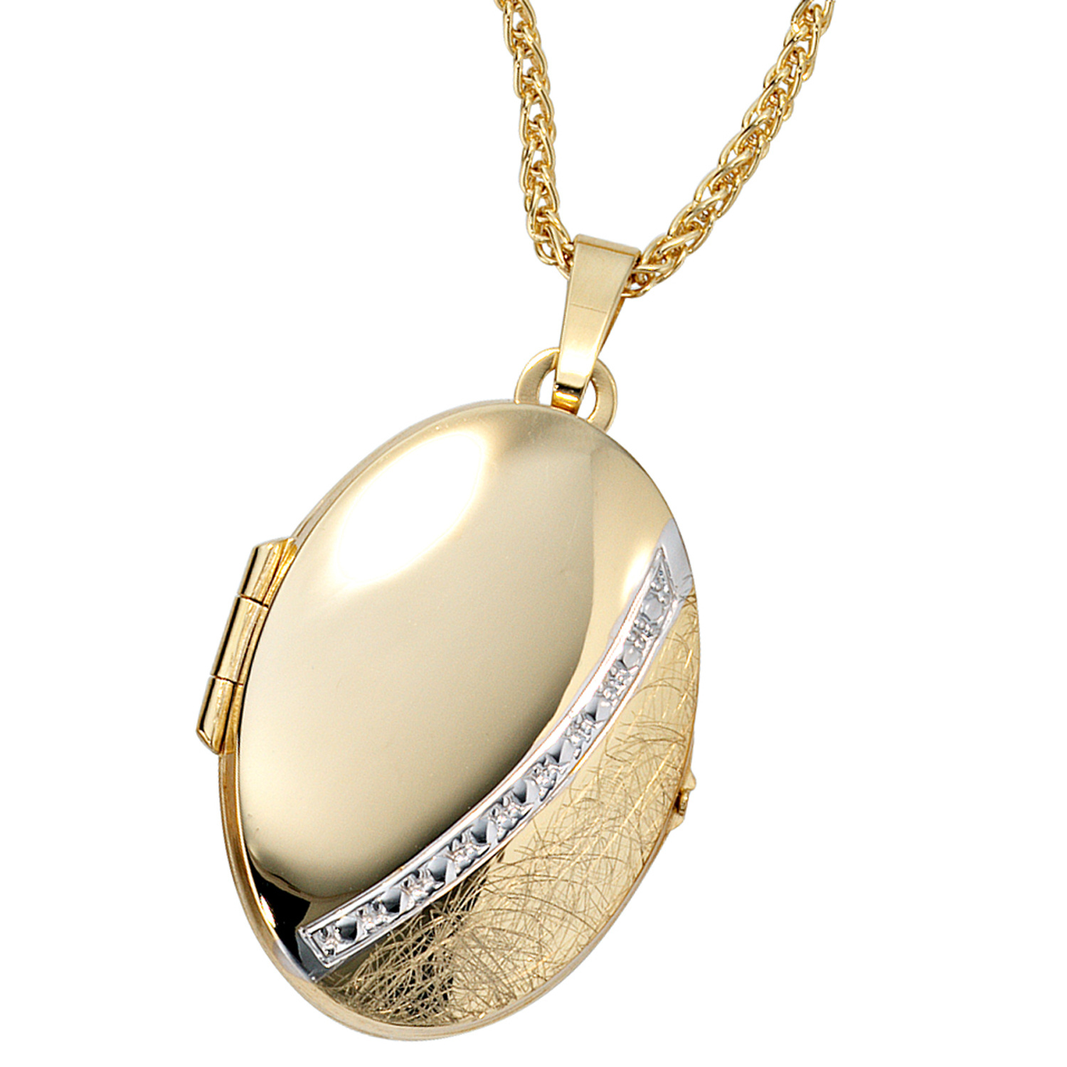 Medaillon oval 333 Gelbgold bicolor sowie teileismatt - Marinas Schmuckwelt