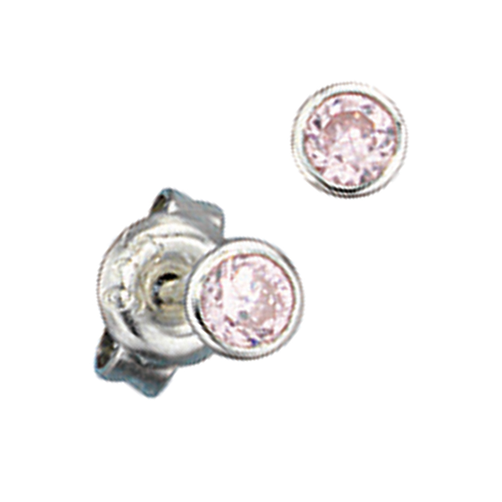 Ohrstecker rund 925 Silber mit 2 Zirkonia rosa ca. 4 mm - Marinas ...